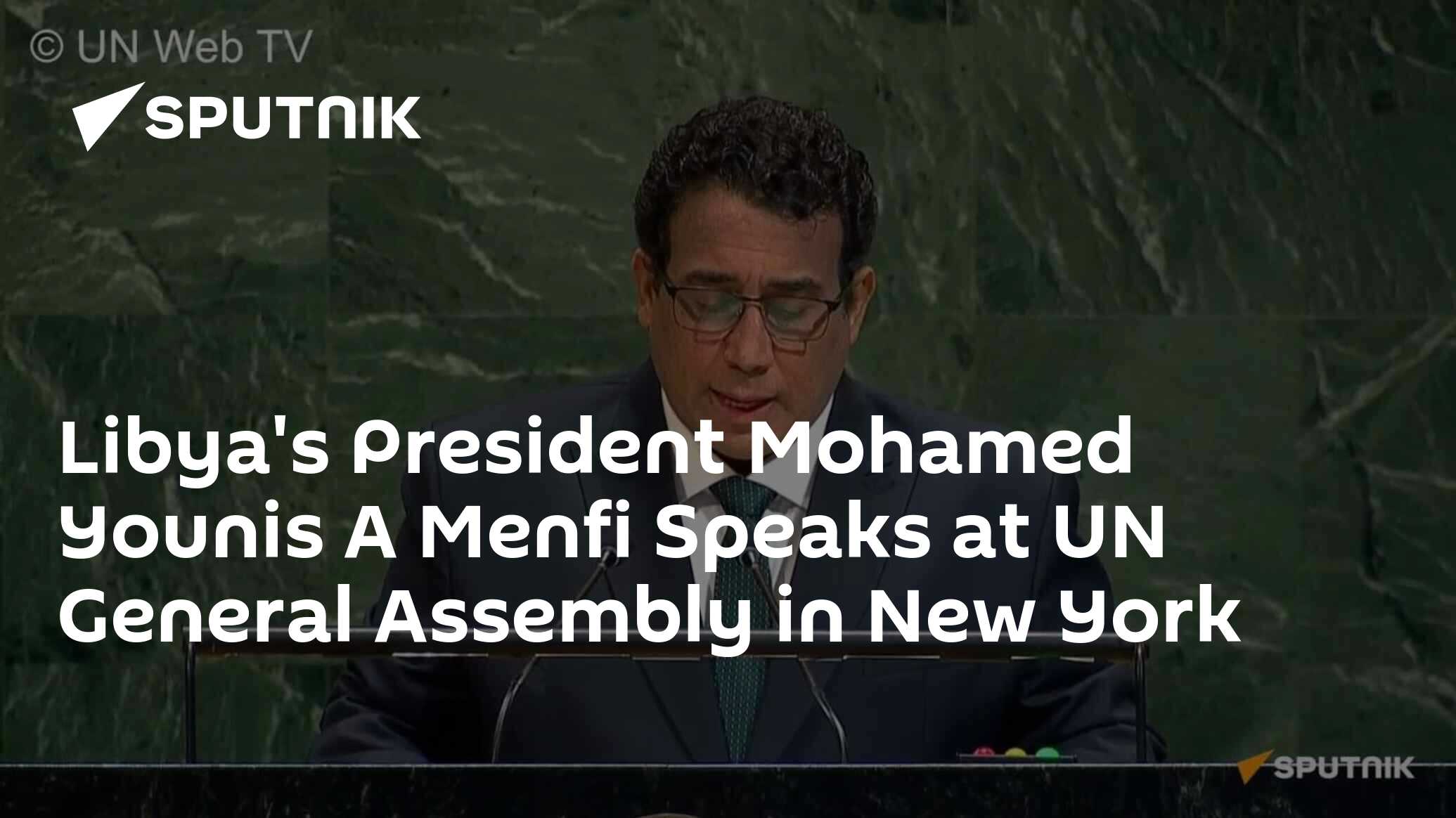 Libya's President Mohamed Younis A Menfi Speaks at UN General Assembly ...