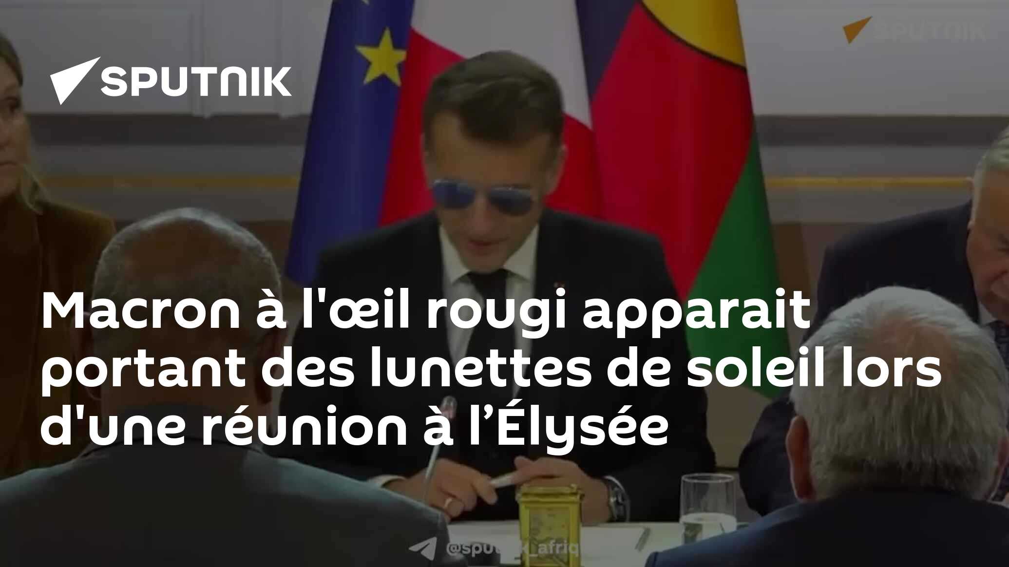 Macron à l'œil rougi apparait portant des lunettes de soleil lors d'une ...