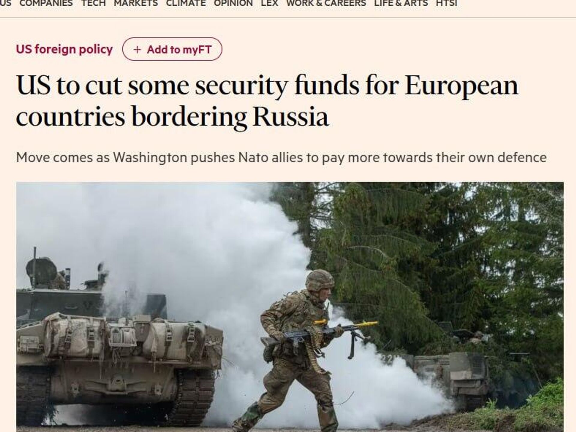 US Will Reportedly Stop Some of Its Security Assistance Programs to European Countries Bordering ...