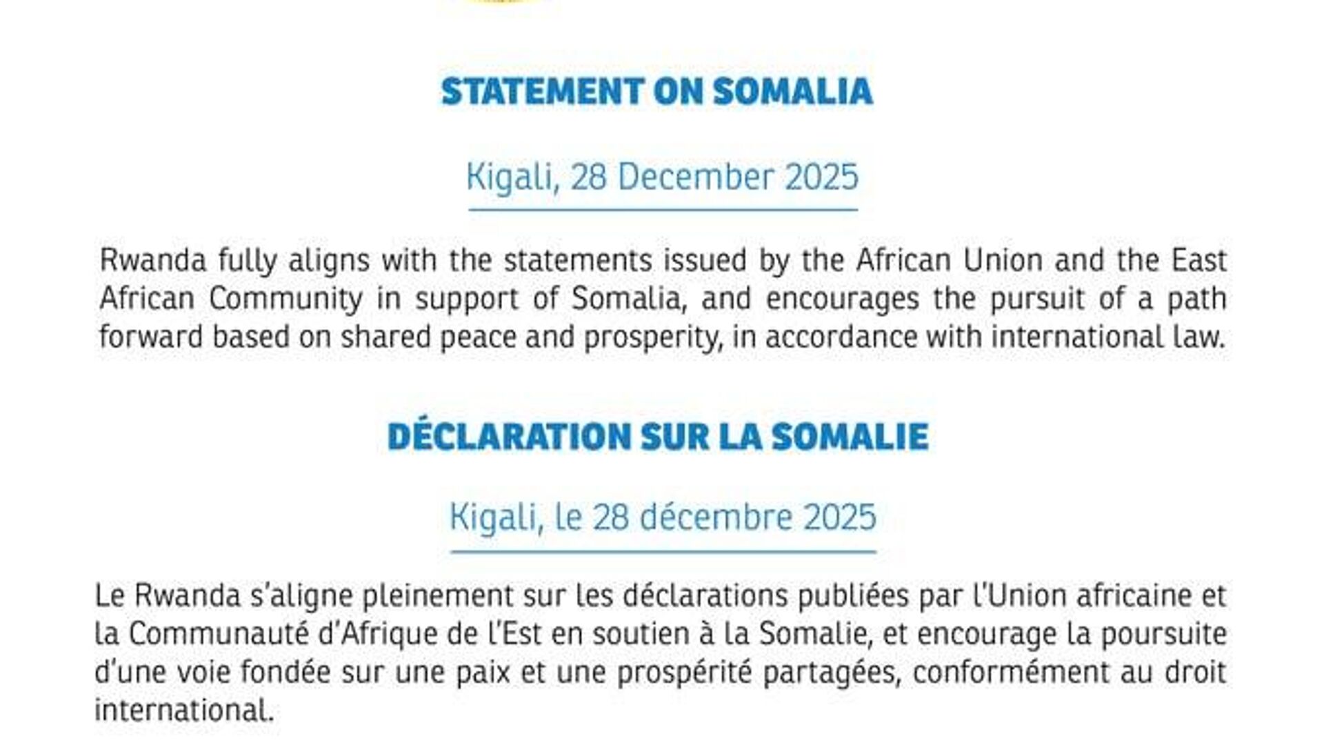 Rwanda and South Africa Reaffirm Support for Somalia’s Unity - 29.12. ...